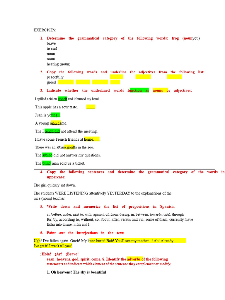 Grammatical Exercises and Analysis | PDF | Noun | Adverb