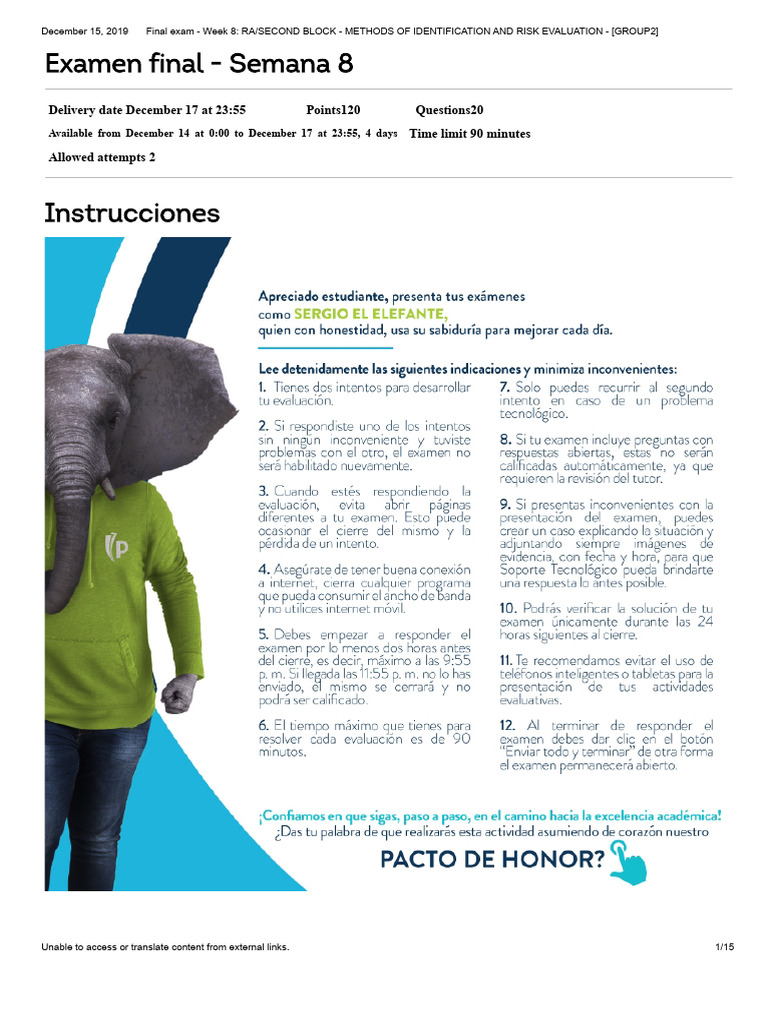 Final Exam - Week 8 - Ra - Second Block-Methods of Identification and Risk Assessment - (Group2 ...