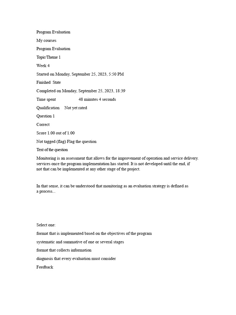 Program Evaluation - Week 4 | PDF | Program Evaluation | Evaluation