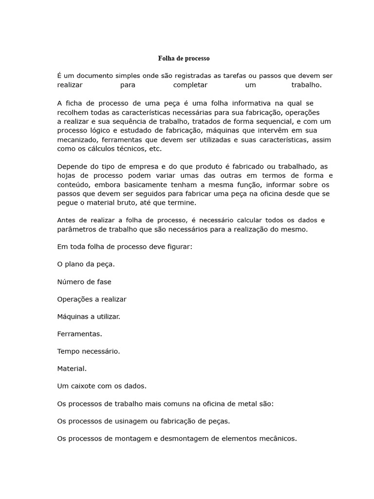 Folha de Processo e Diário de Trabalho | PDF | Ferramentas | Tempo