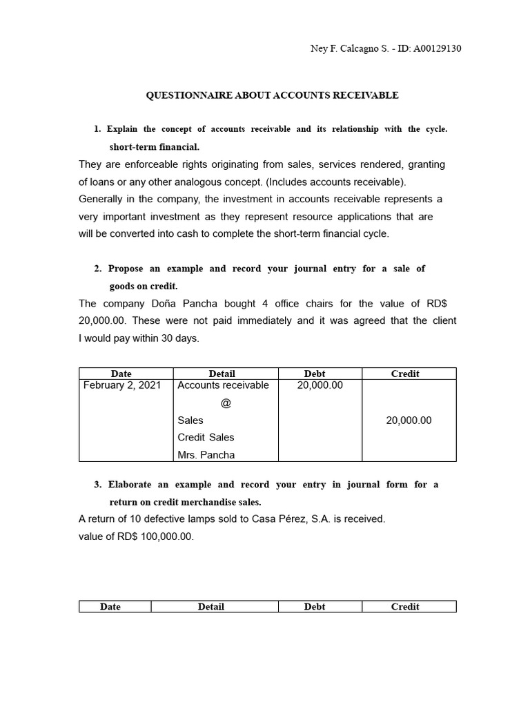 Questionnaire About Accounts Receivable | PDF | Bad Debt | Business ...
