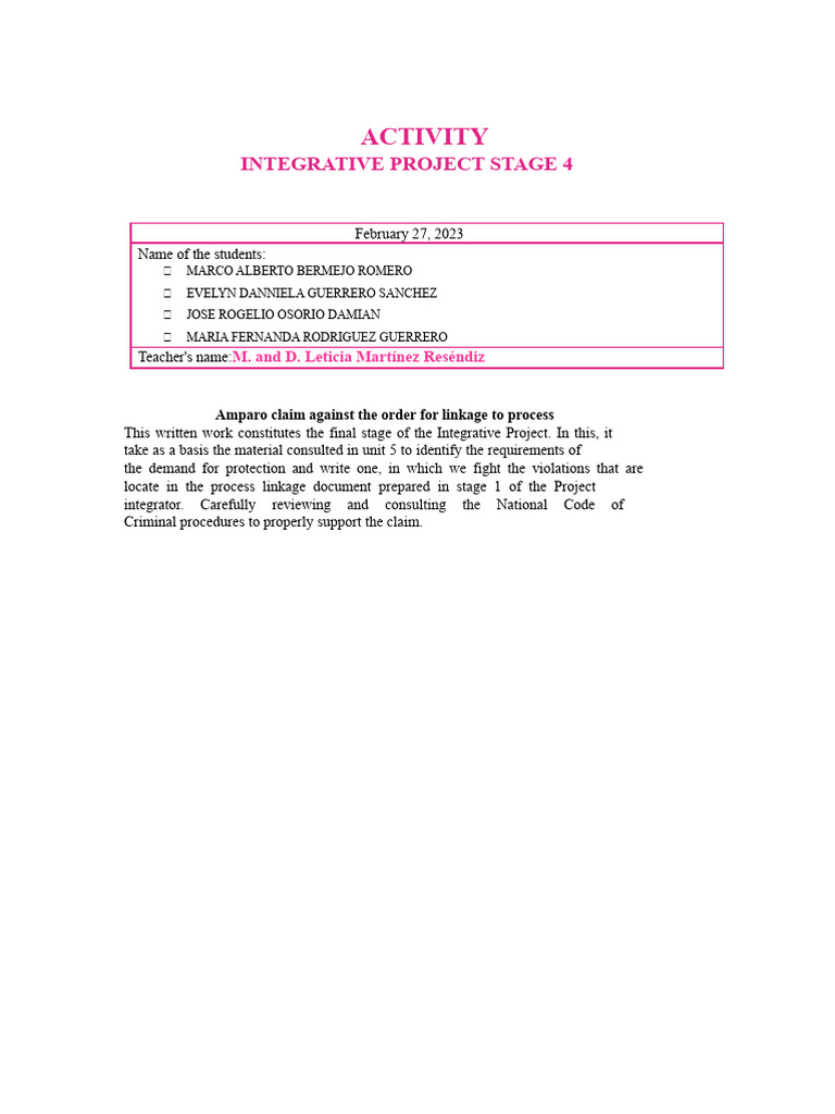 Amparo Claim Against Linkage Order | PDF | Human Rights | Trials
