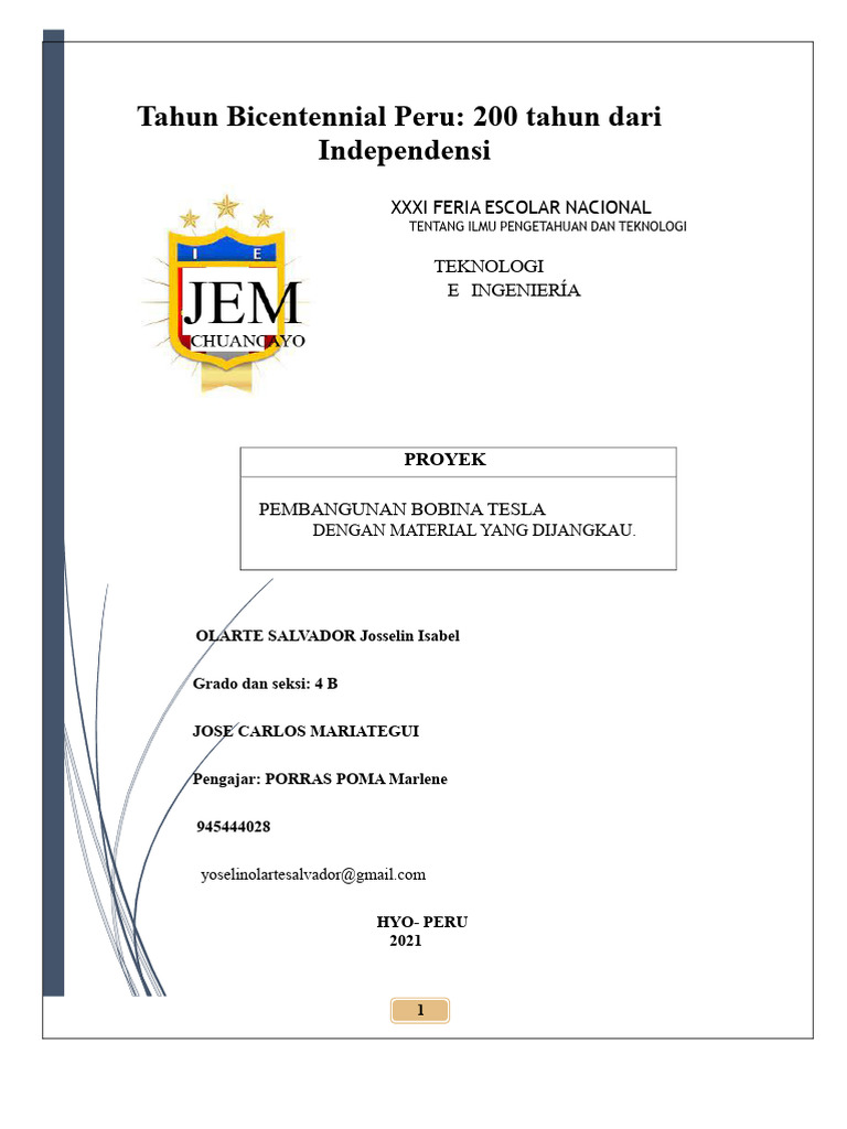 PROYEK_KUMBU TESLA_JOSSELIN ISABEL OLARTE SALVADOR _4toB_Selesai | PDF