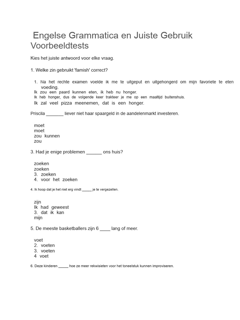 Engelse Grammatica en Correct Gebruik Voorbeeldtests | PDF