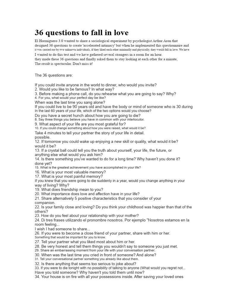 36 Questions to Ignite Love | PDF