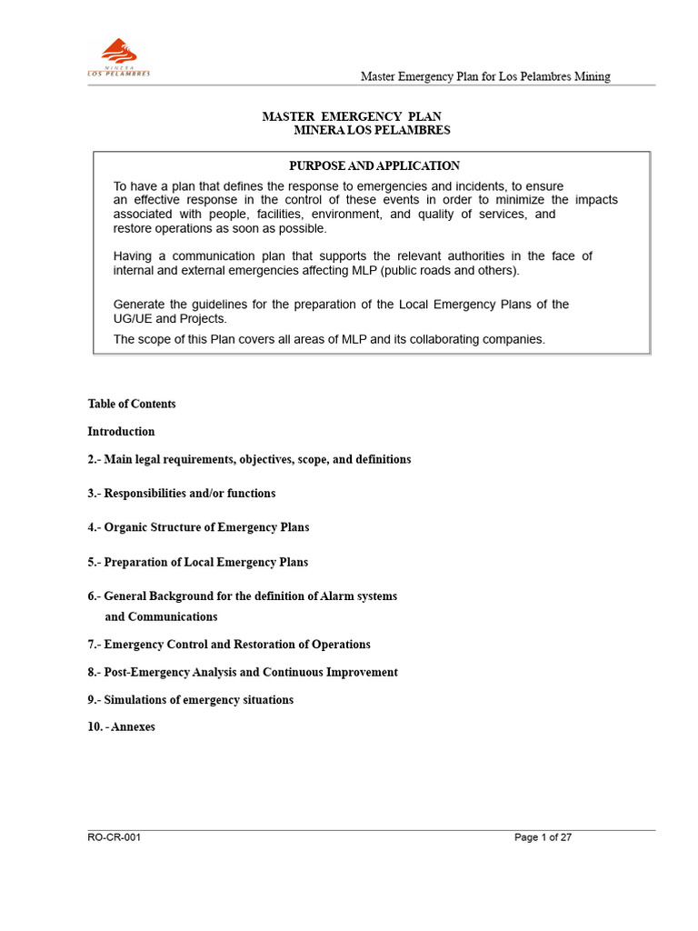 Emergency Plan for Los Pelambres Mine | PDF | Emergency Management ...