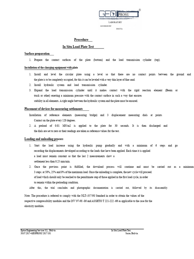 Load Plate Test Procedure | PDF | In Situ | Applied And ...
