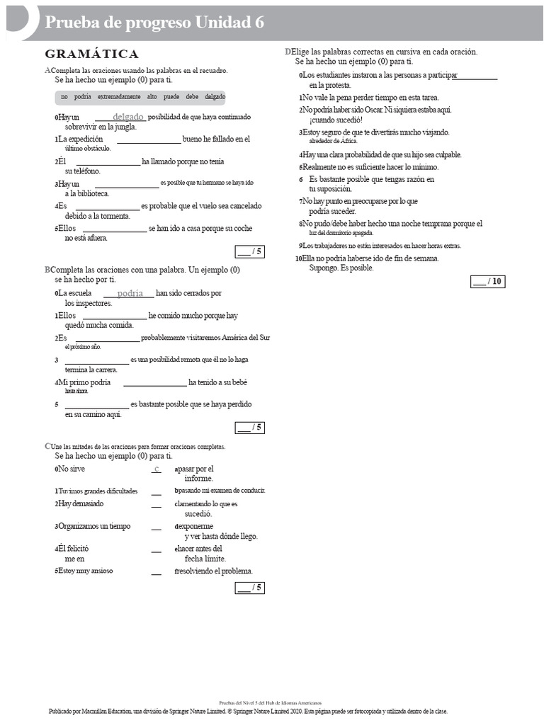 Prueba de Progreso de La Unidad 6 de AM LAng 5 | PDF