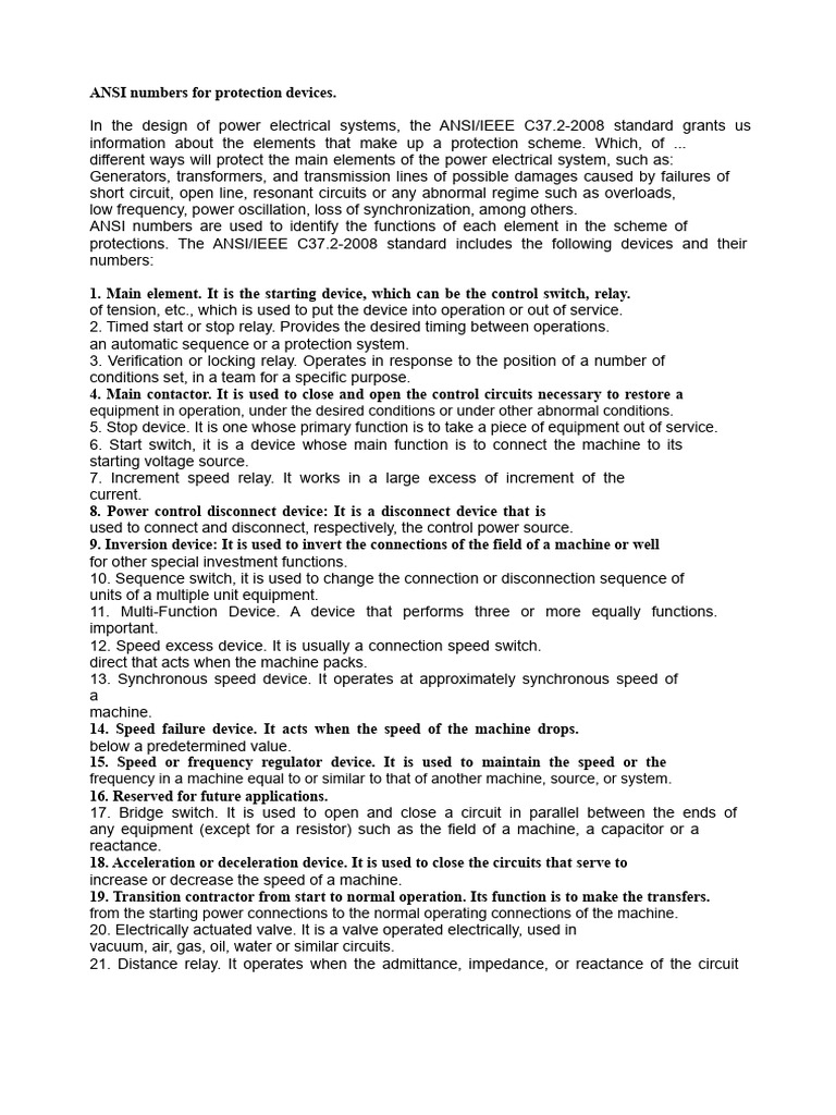 ANSI C37.2 numbers | PDF | Relay | Switch