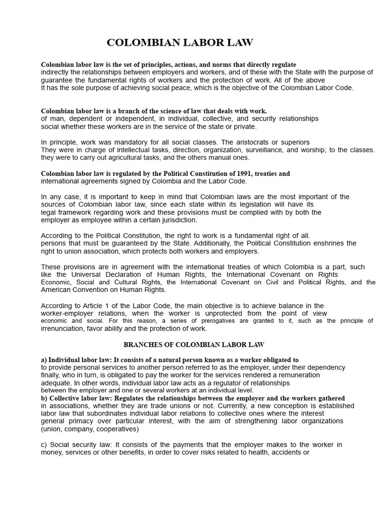 Overview of Colombian Labor Law | PDF | Labour Law | Employment