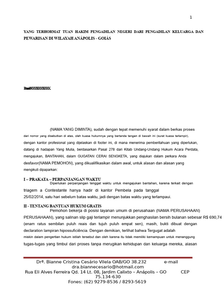 Bantahan Gugatan Cerai dan Nafkah Anak | PDF