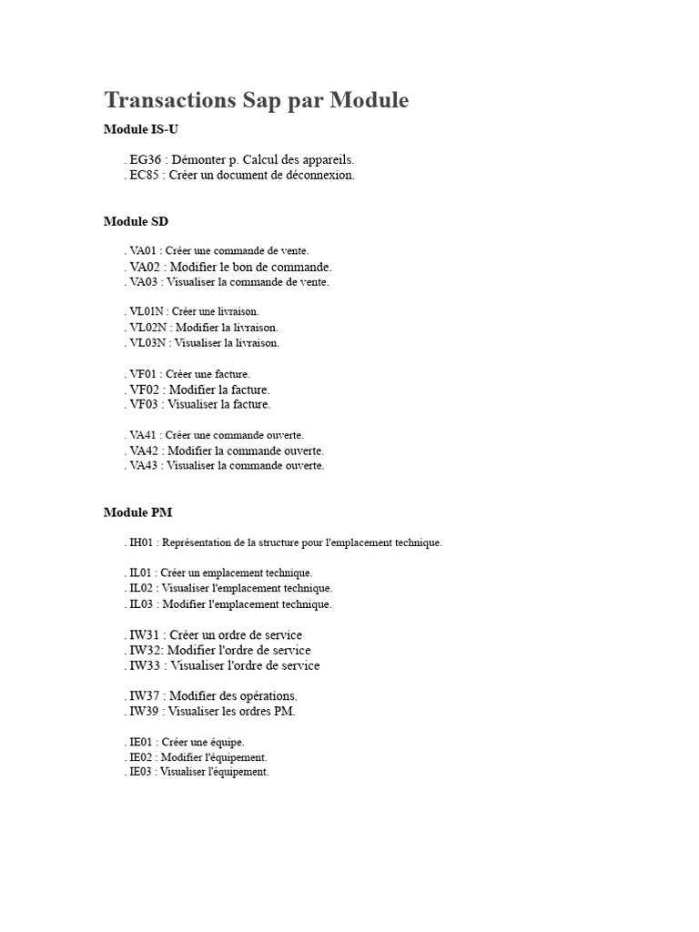 Transactions SAP par Module | PDF | Workflow | Serveur (Informatique)