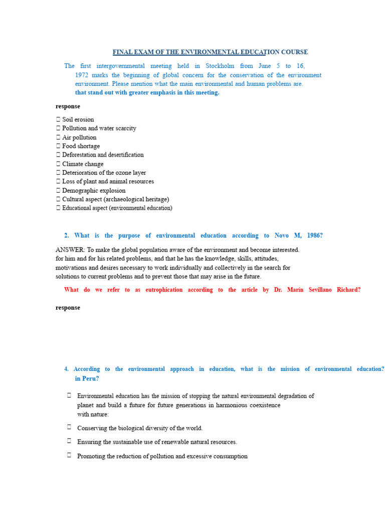 Final Exam of The Environmental Education Course 2019. | PDF | Natural ...