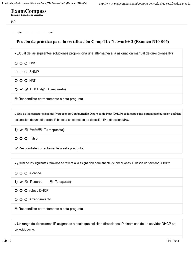 Prueba de Práctica para La Certificación CompTIA Network+ 2 (Examen N10 ...