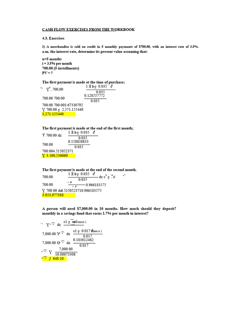 Cash Flow Exercises - Corrected Handout | PDF | Present Value | Interest