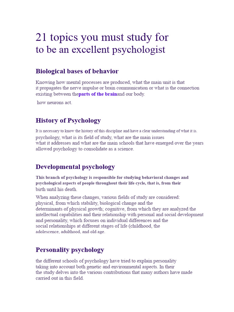 21 Topics You Should Study To Be An Excellent Psychologist | PDF ...
