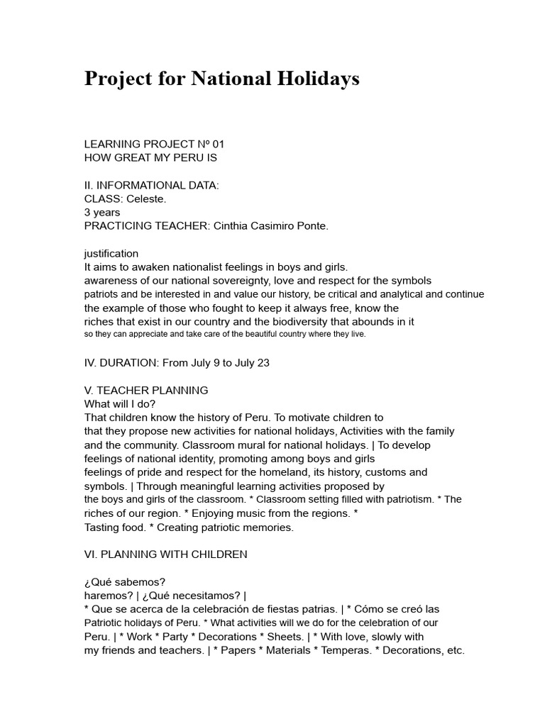 Project For National Holidays | PDF | Space | Dances