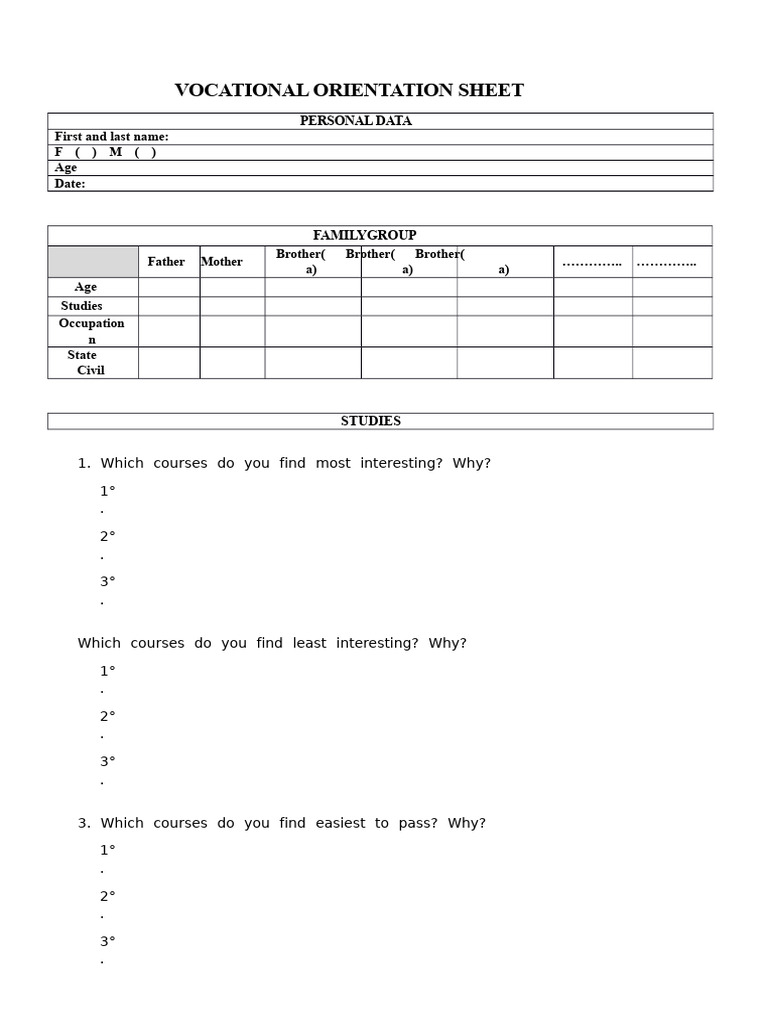 Vocational Guidance Worksheet | PDF