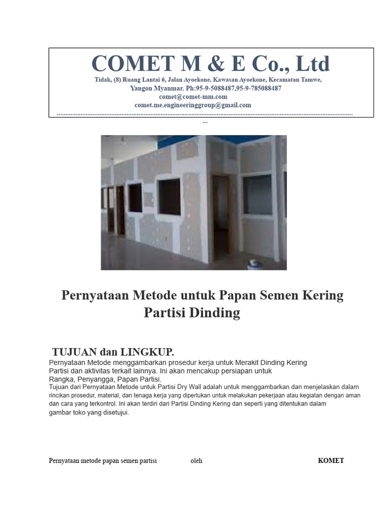 Pernyataan Metode Untuk Partisi Dinding Kering Papan Semen | PDF