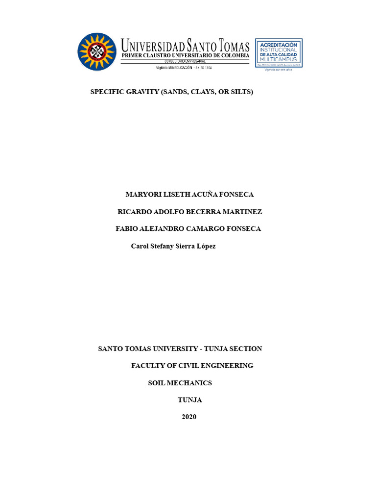 Specific Gravity For Clays and Sands | PDF | Soil | Clay