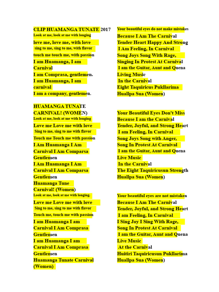 Huamanga Carnival Tunate 2017 Poem | PDF
