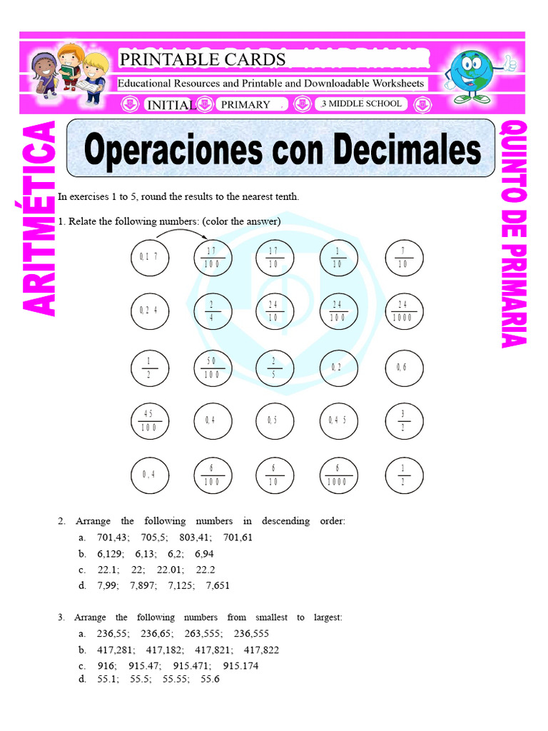 Operations With Decimals for Fifth Grade | PDF | Numbers | Decimal