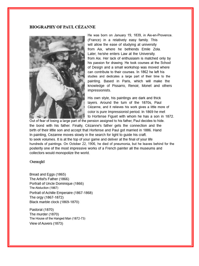Biography of Paul Cézanne | PDF | Paul Cézanne | Expressionism