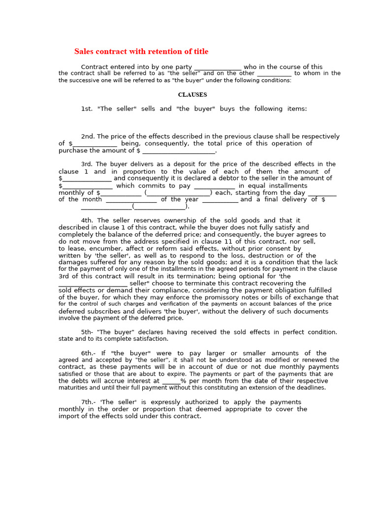 Sales Contract with Retention of Title | PDF | Prices | Sales
