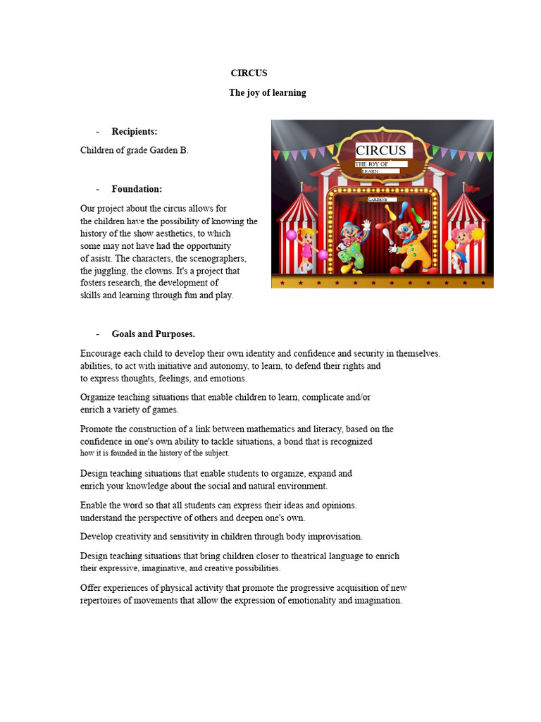 Circus Project for Kindergarten Learning | PDF | Clown | Knowledge