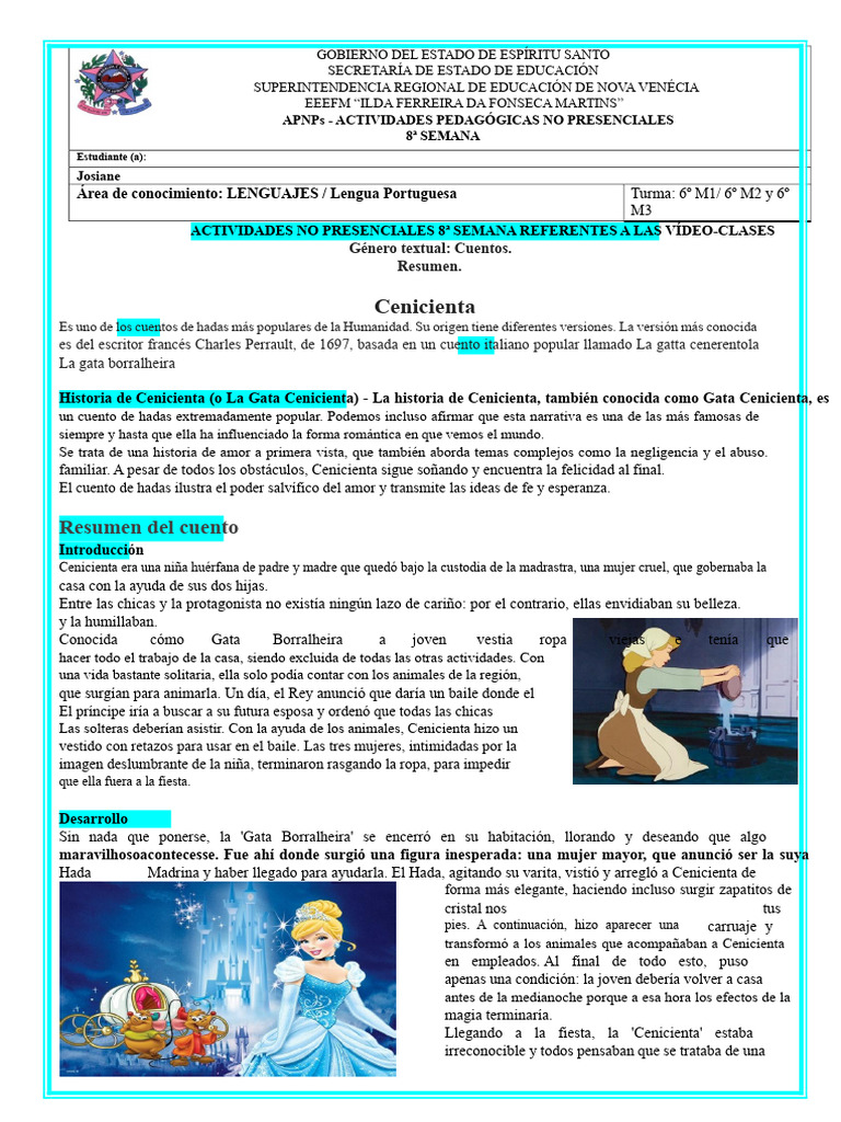 Cenicienta: Resumen Del Cuento | PDF | Cenicienta