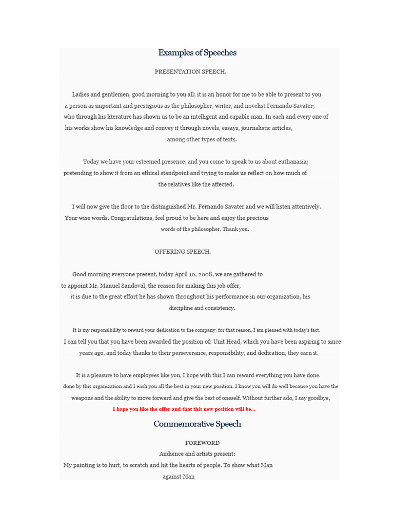 Types of Speech Examples and Formats | PDF | Argument | Narration