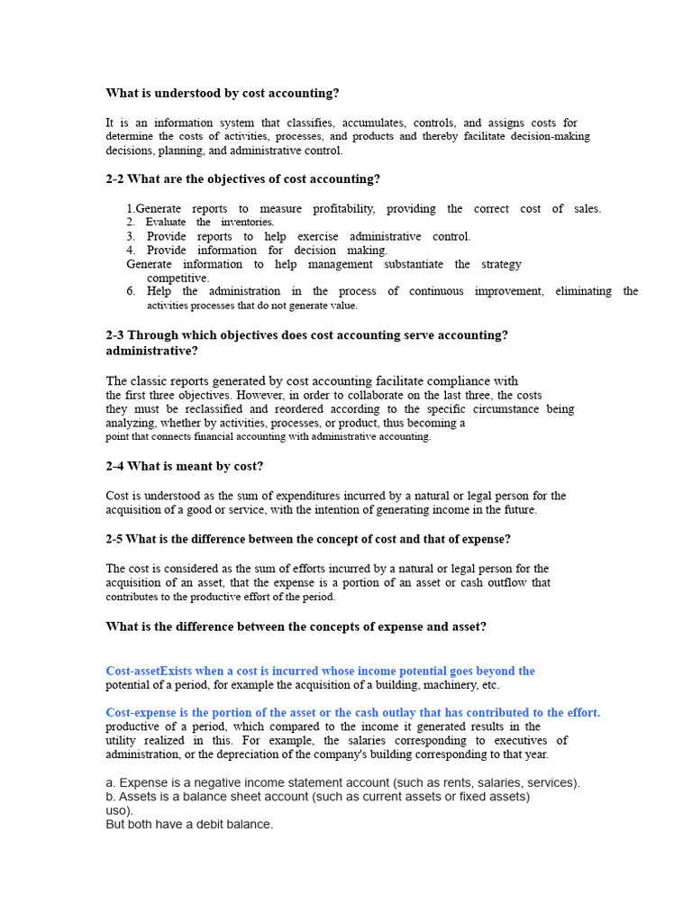 Cost Questionnaire Solution | PDF | Cost Accounting | Expense