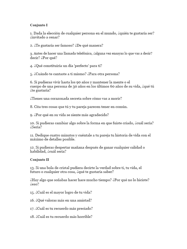 Las 36 Preguntas Que Conducen Al Amor | PDF