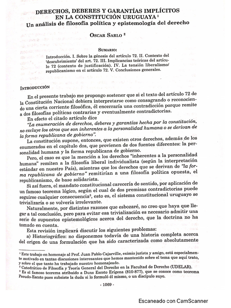 Oscar Sarlo Derechos, Deberes y Garantías Art. 72 | PDF