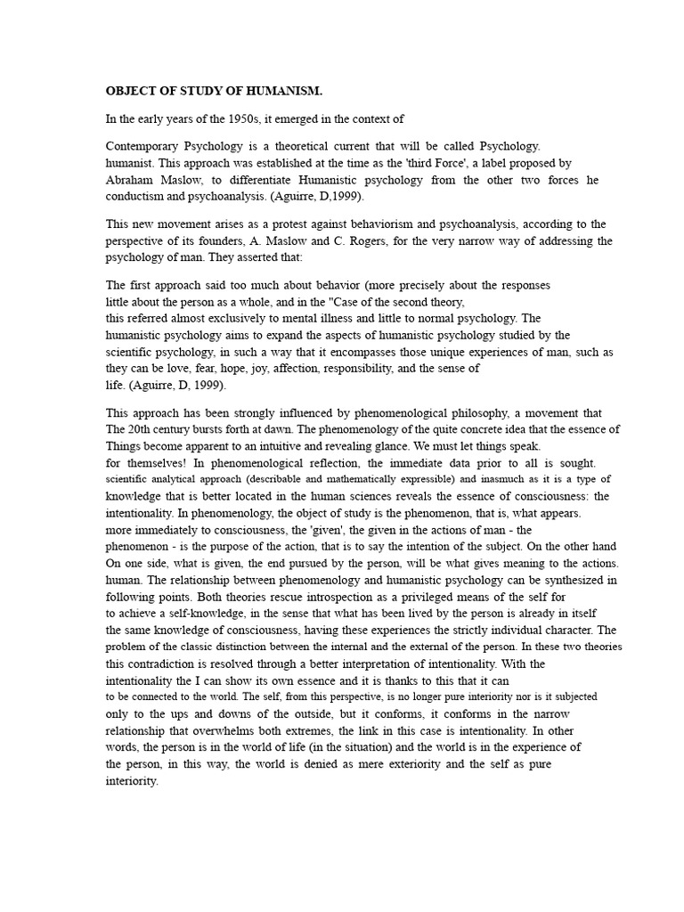 Object of Study of Humanism | PDF | Humanistic Psychology | Self ...