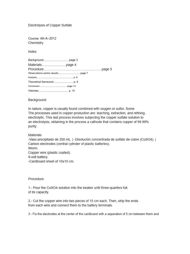 Electrolysis of Copper Sulfate | PDF | Redox | Electrode