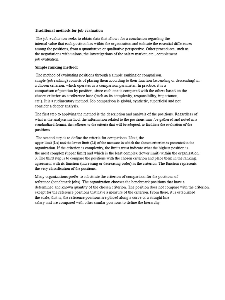 Traditional Methods For Job Evaluation | PDF | Evaluation | Complexity