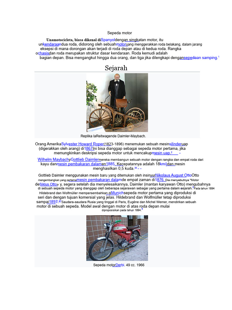 Sejarah dan Teknologi Sepeda Motor | PDF