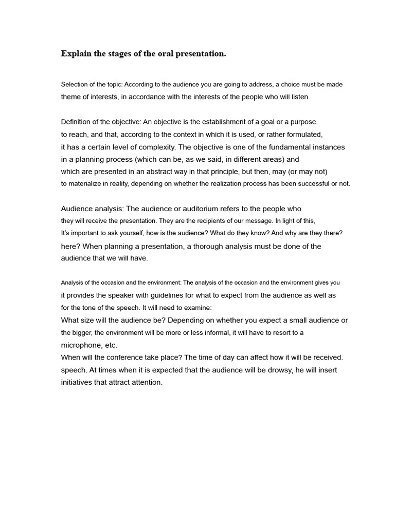 Explain The Stages of The Oral Presentation | PDF | Public Speaking | Communication