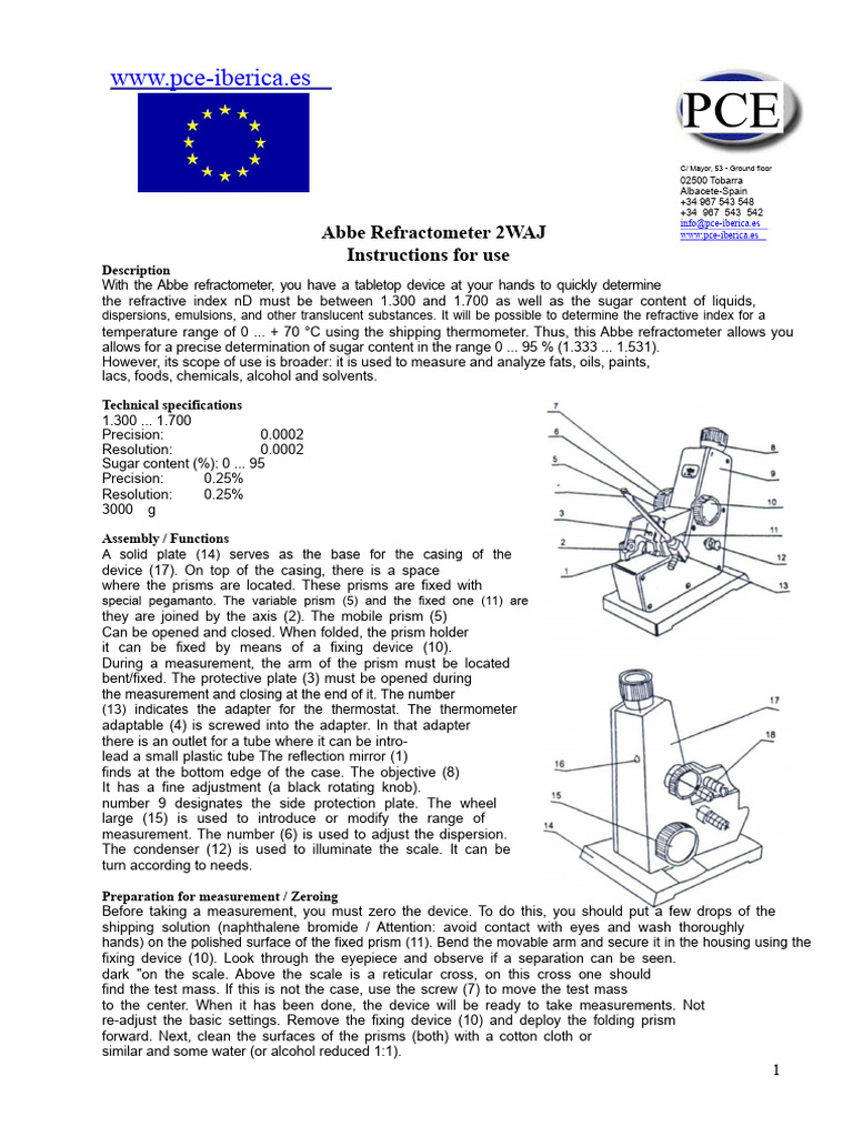 Abbe Refractometer 2WAJ User Guide | PDF | Electromagnetic Radiation ...