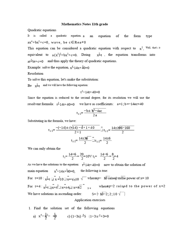 11th Grade Quadratic Equations Guide | PDF | Quadratic Equation | Equations