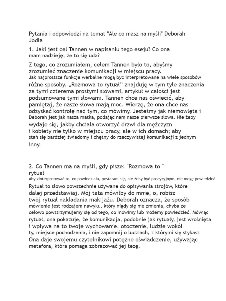 Pytania I Odpowiedzi Na Temat "Ale Co Masz Na Myśli" Autorstwa Deborah ...
