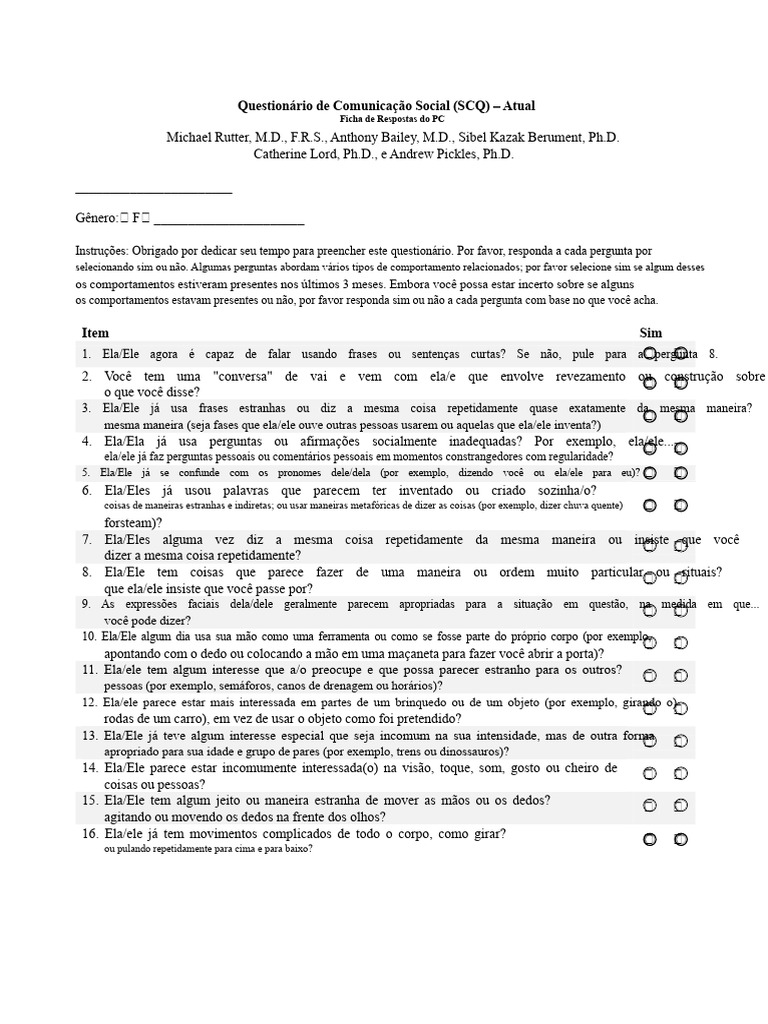 Questionário de Comunicação Social SCQ | PDF | Comunicação