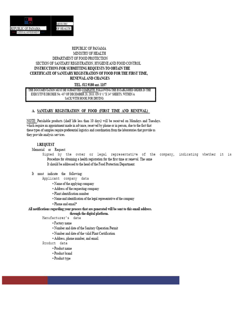 Panama Food Sanitary Registration Guide | PDF