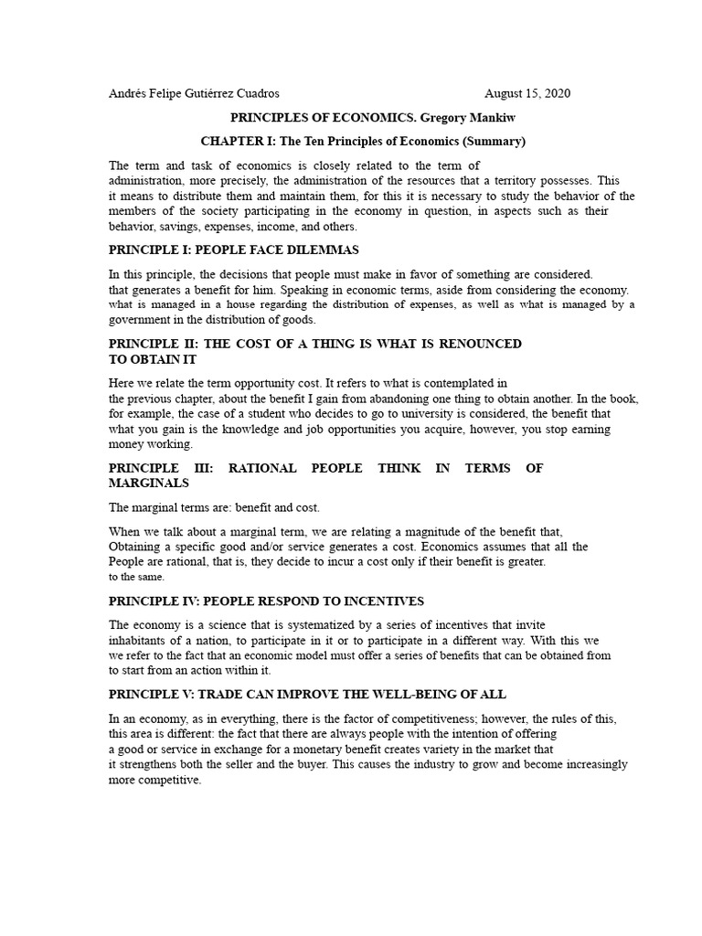 Summary of Chapter 1 - The 10 Principles of Economics - Gregory Mankiw ...