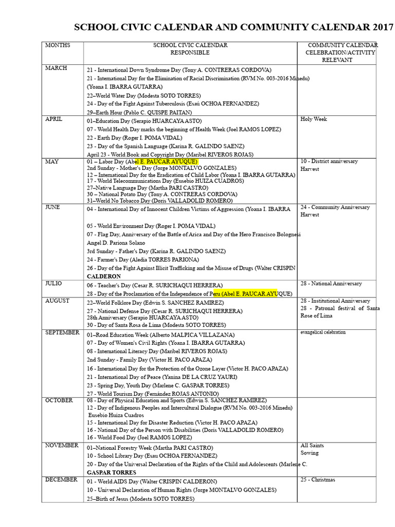 Community and Civic Calendar | PDF