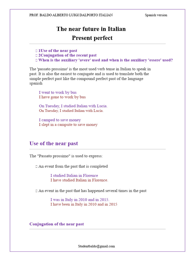Italian Passato Prossimo Guide | PDF | Verb | Grammatical Conjugation