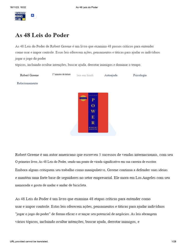 48 Leis do Poder: Estratégias de Controle | PDF | Poder (social e ...