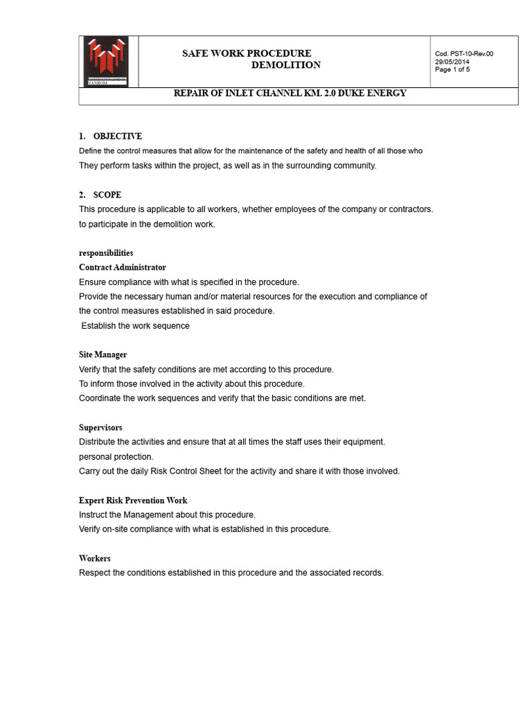 Demolition Safety Procedure for Duke Energy | PDF | Demolition ...
