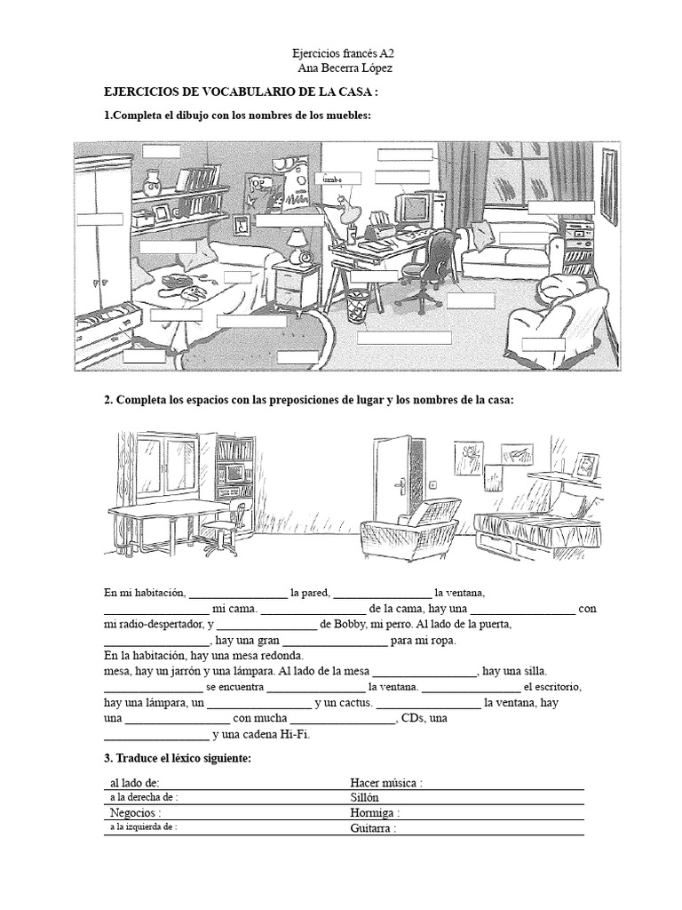 Ejercicios de Vocabulario de La Casa | PDF | Diseño de interiores | Mueble